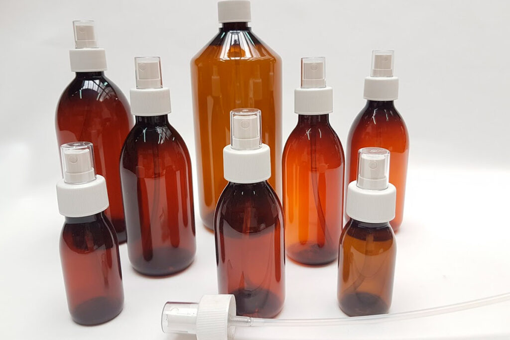 Botella plástico PET topacio Pilfer 28 con atomizador plástico blanco ...