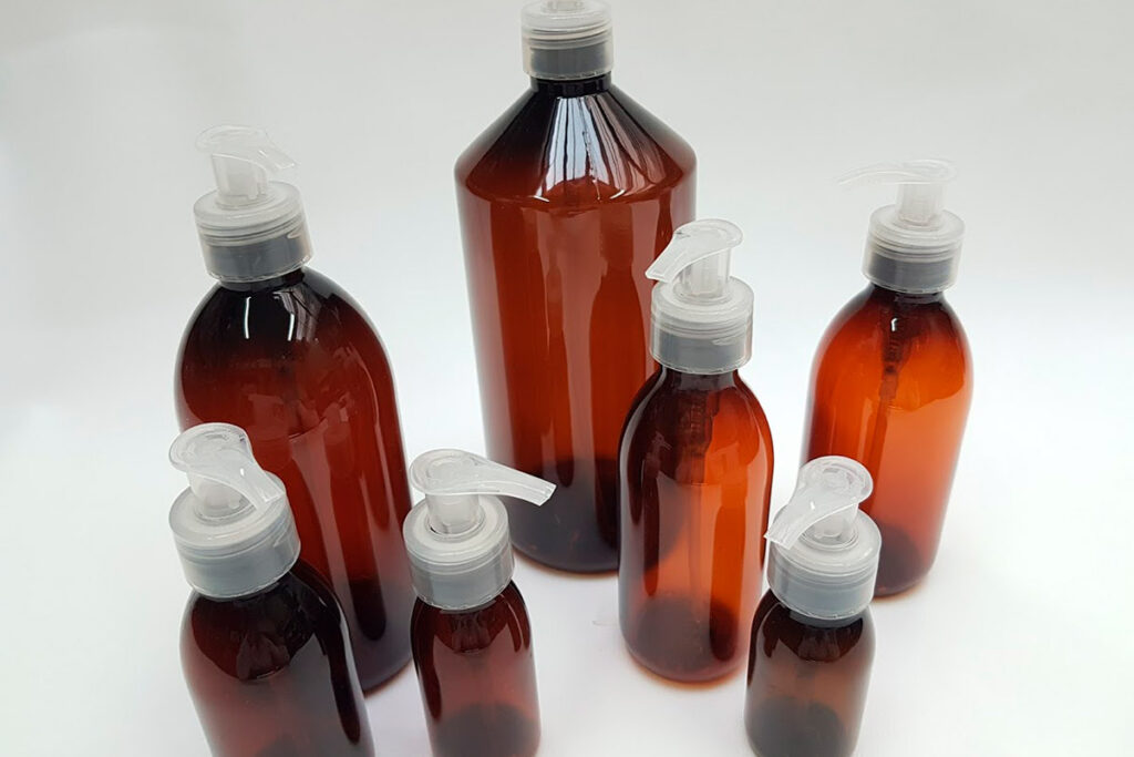 Botella plástico PET topacio Pilfer 28 con bomba dosificadora natural ...